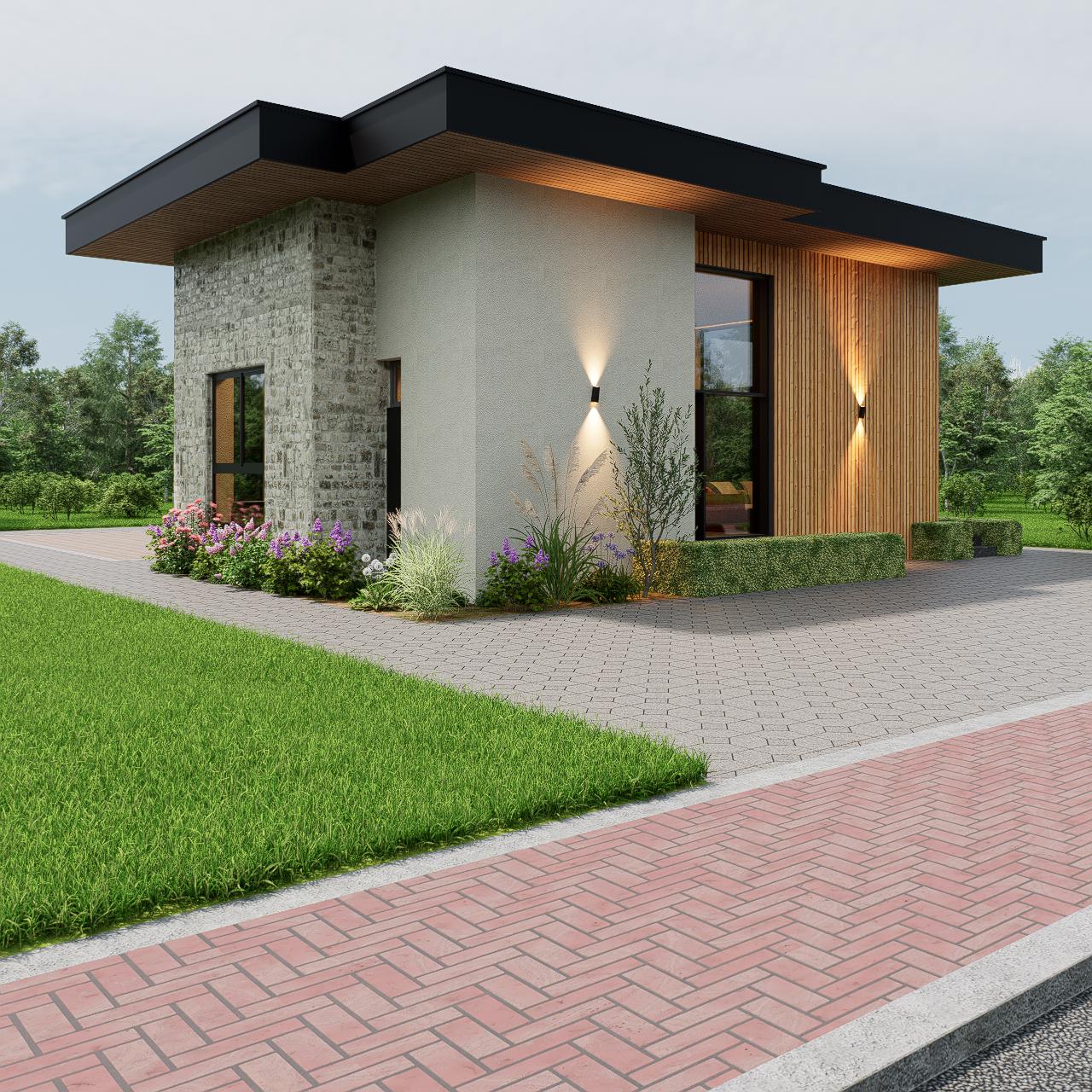 Modern Tiny Villa House Plan: 1 Bedroom, 690 Sq Ft (PDF + DWG) - Etsy