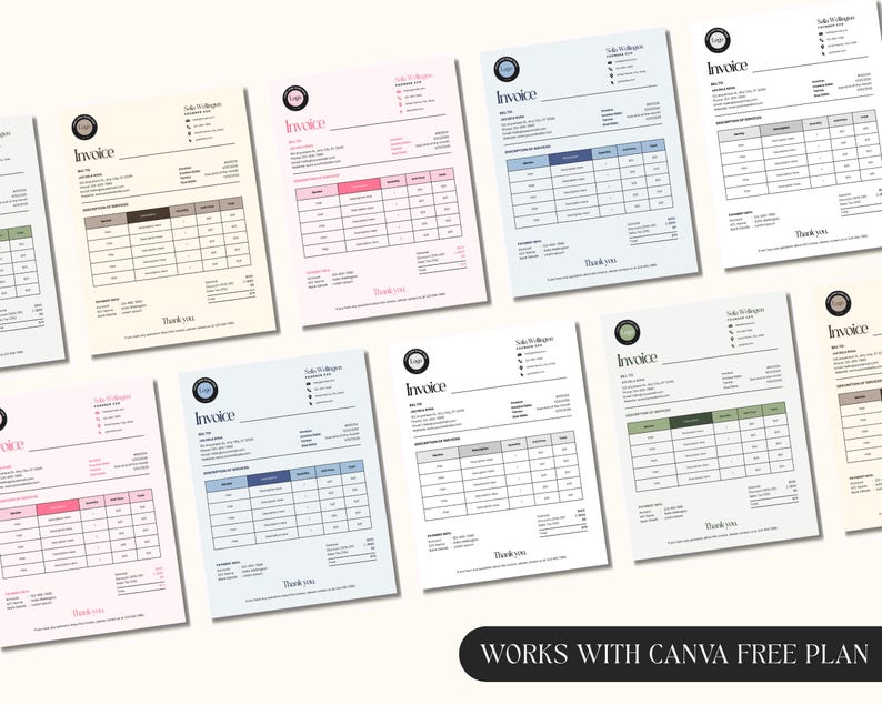 Editable Canva Invoice Templates for Small Business Owners, Service ...