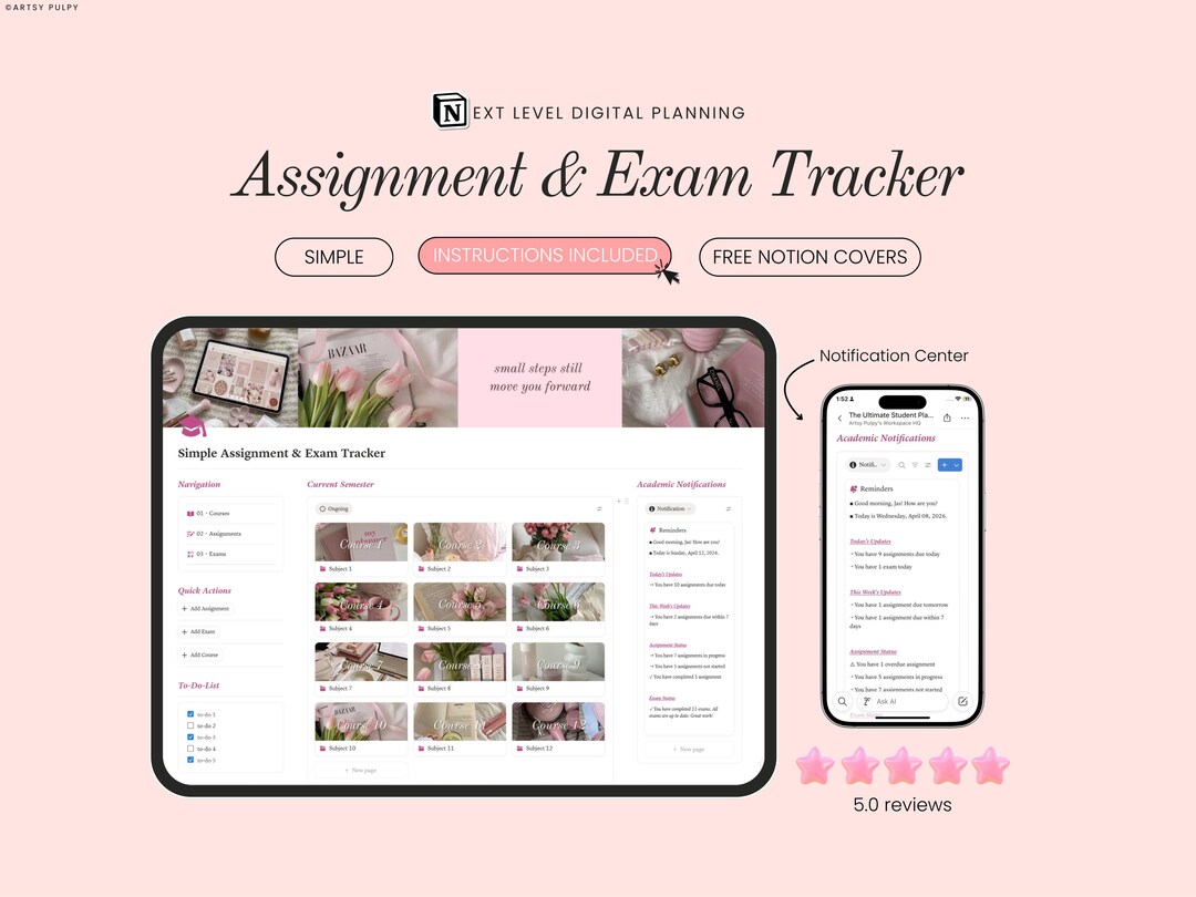 Notion Assignment Tracker, Exam Tracker Notion Template, Simple Student ...