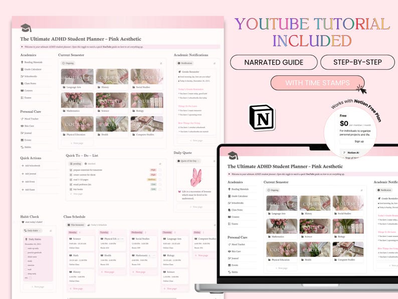 Notion Template ADHD Student Planner Notion Dashboard ADHD Digital Planner College ADHD Notion ...