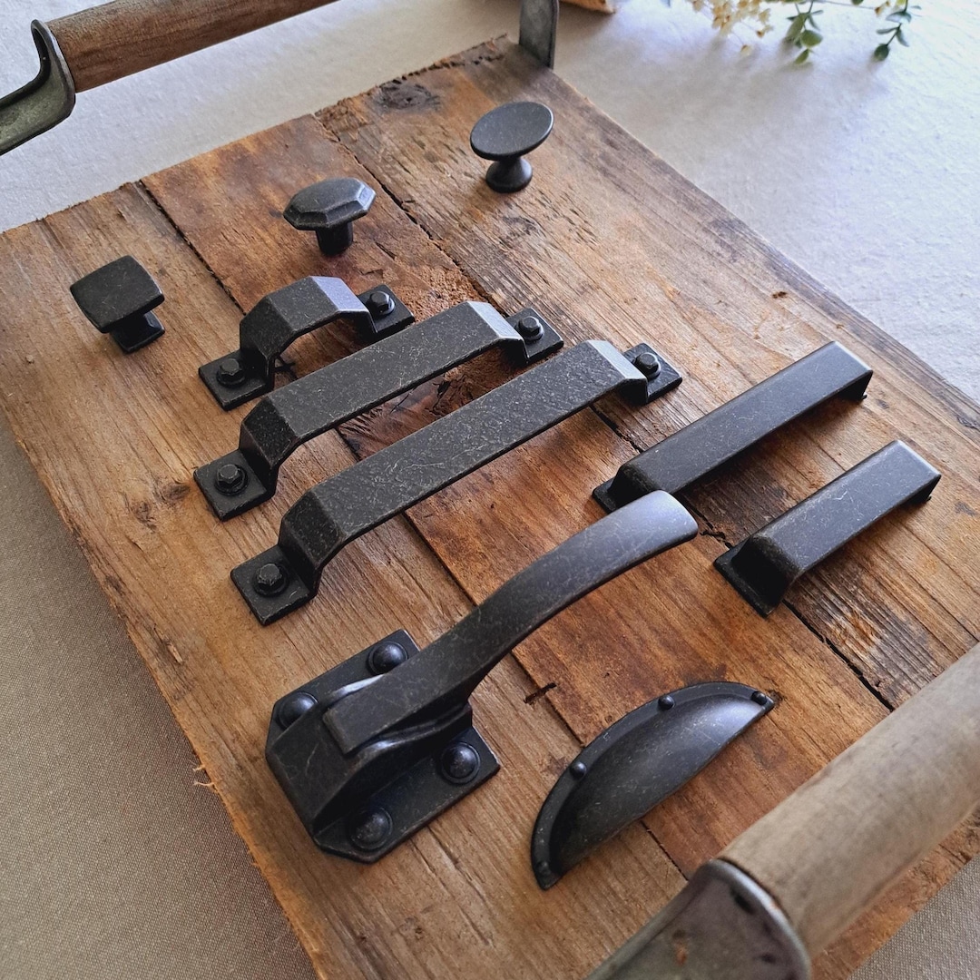 Rustic Black Iron Cabinet Pulls: Italian Vintage Farmhouse Hardware - Etsy