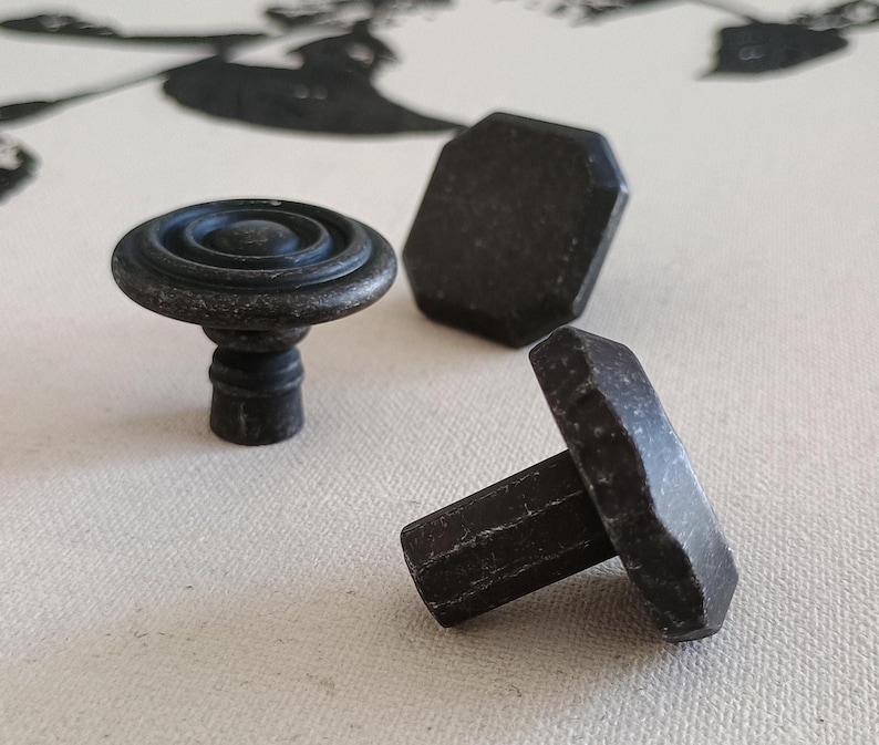 Rustic Black Iron Cabinet Knobs: Vintage Italian Farmhouse Hardware - Etsy