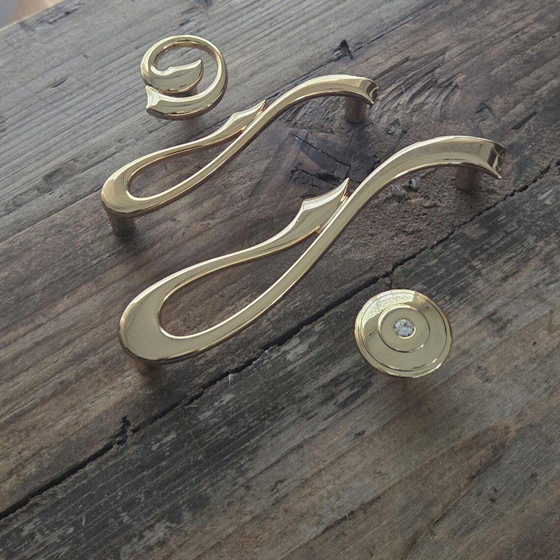 Polished Gold Drawer Pulls With Swarovski Crystal Knob: Italian Gold ...