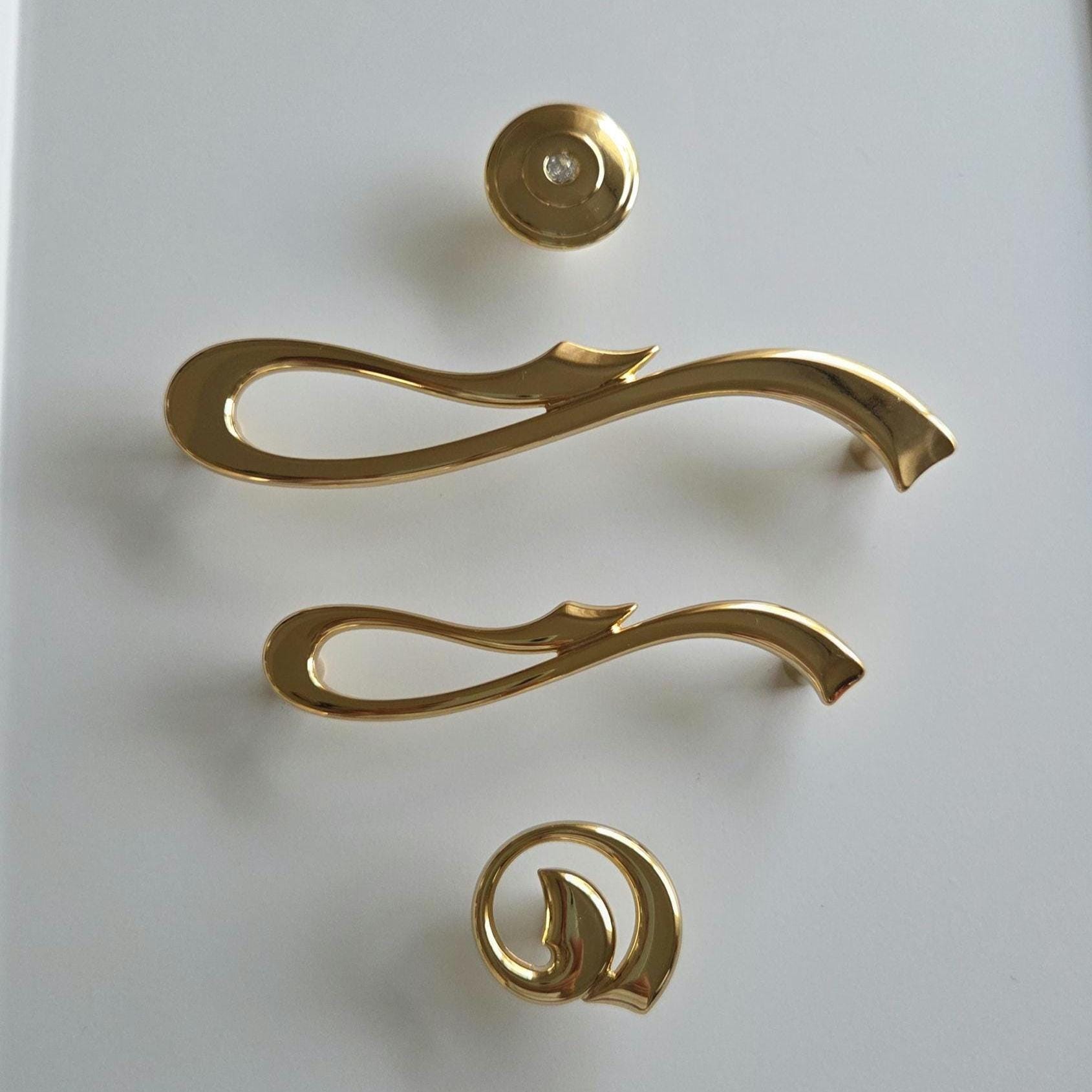 Polished Gold Drawer Pulls With Swarovski Crystal Knob: Italian Gold ...