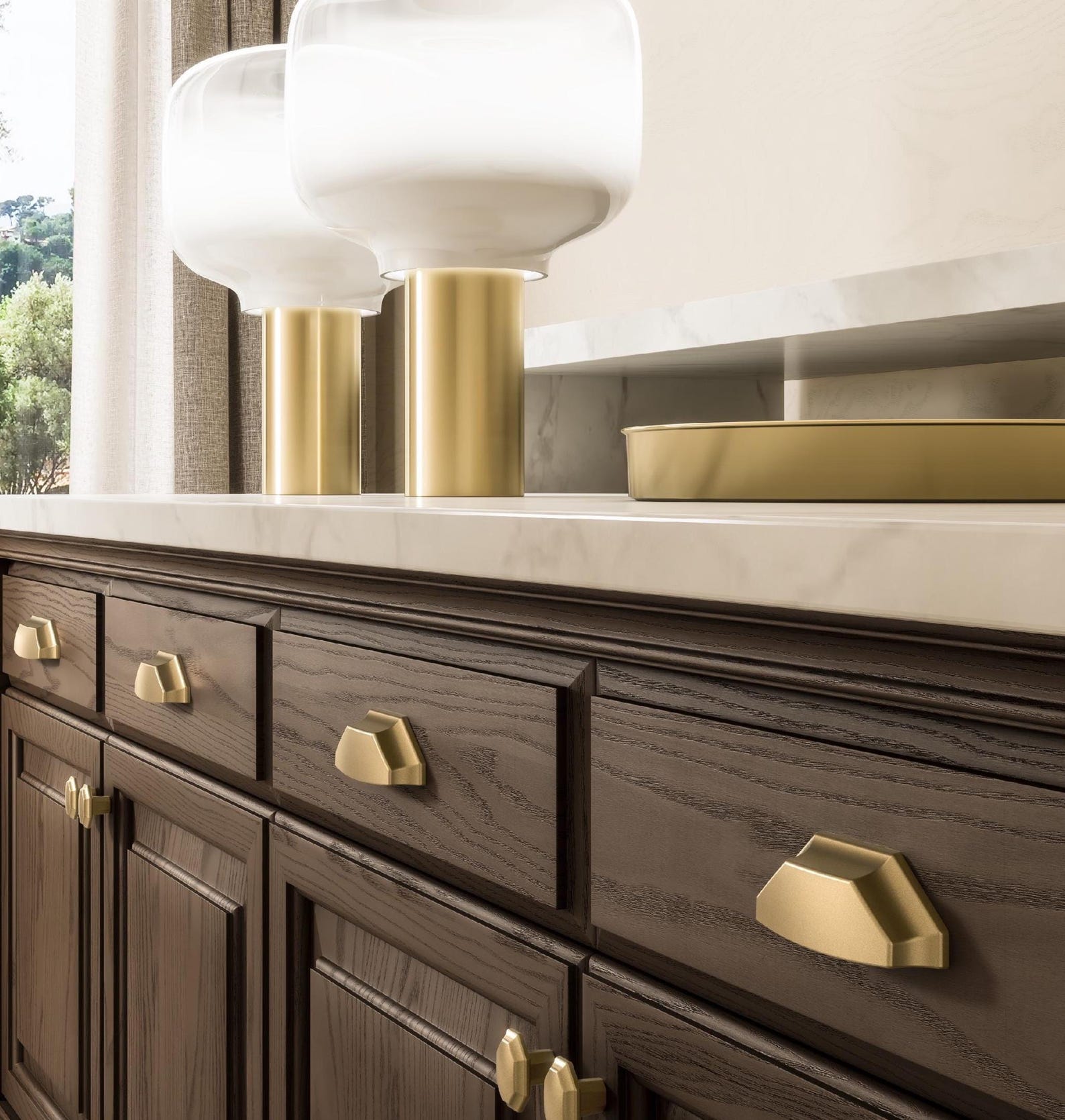 Satin Brass Art Deco Cup Pulls and Knobs: Italian Geometric Cabinet ...