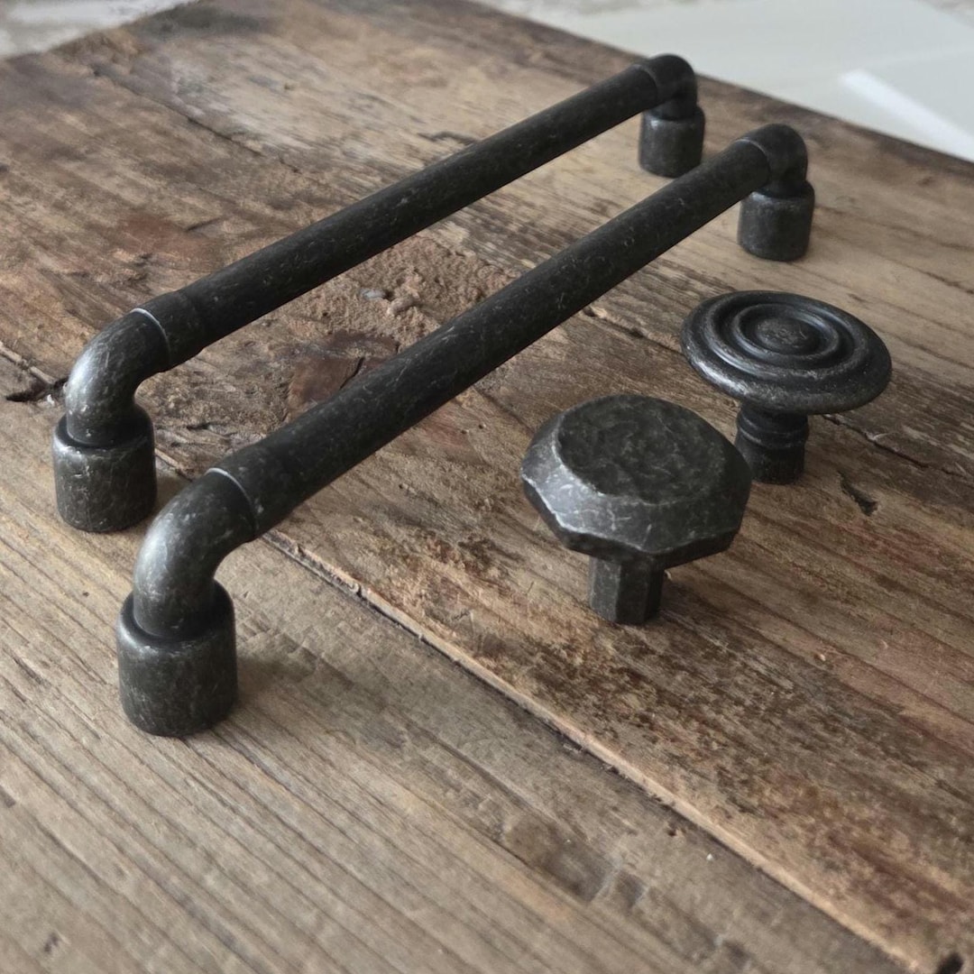 Rustic Black Iron Drawer Pulls 5" & 6-5/16" | Farmhouse Cabinet Handles ...