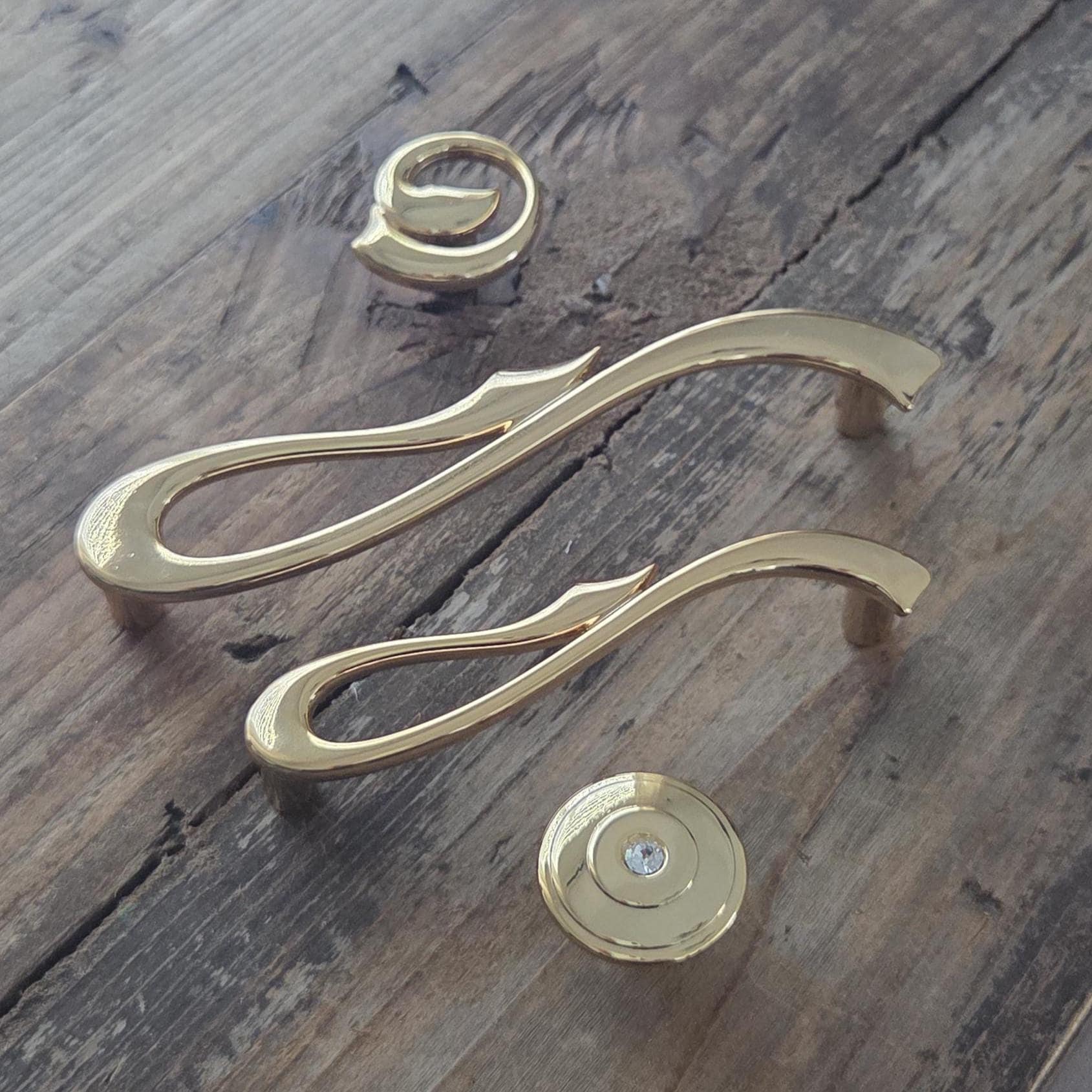 Polished Gold Drawer Pulls With Swarovski Crystal Knob: Italian Gold ...