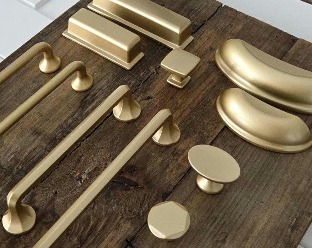 Satin Brass Cabinet Hardware: Italian Gold Drawer Pulls & Knobs - Etsy