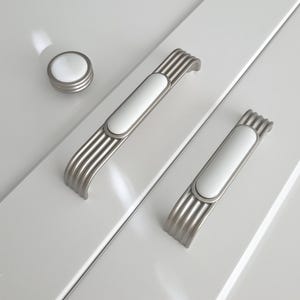 Satin Nickel & White Porcelain Cabinet Hardware: Italian Drawer Pulls ...