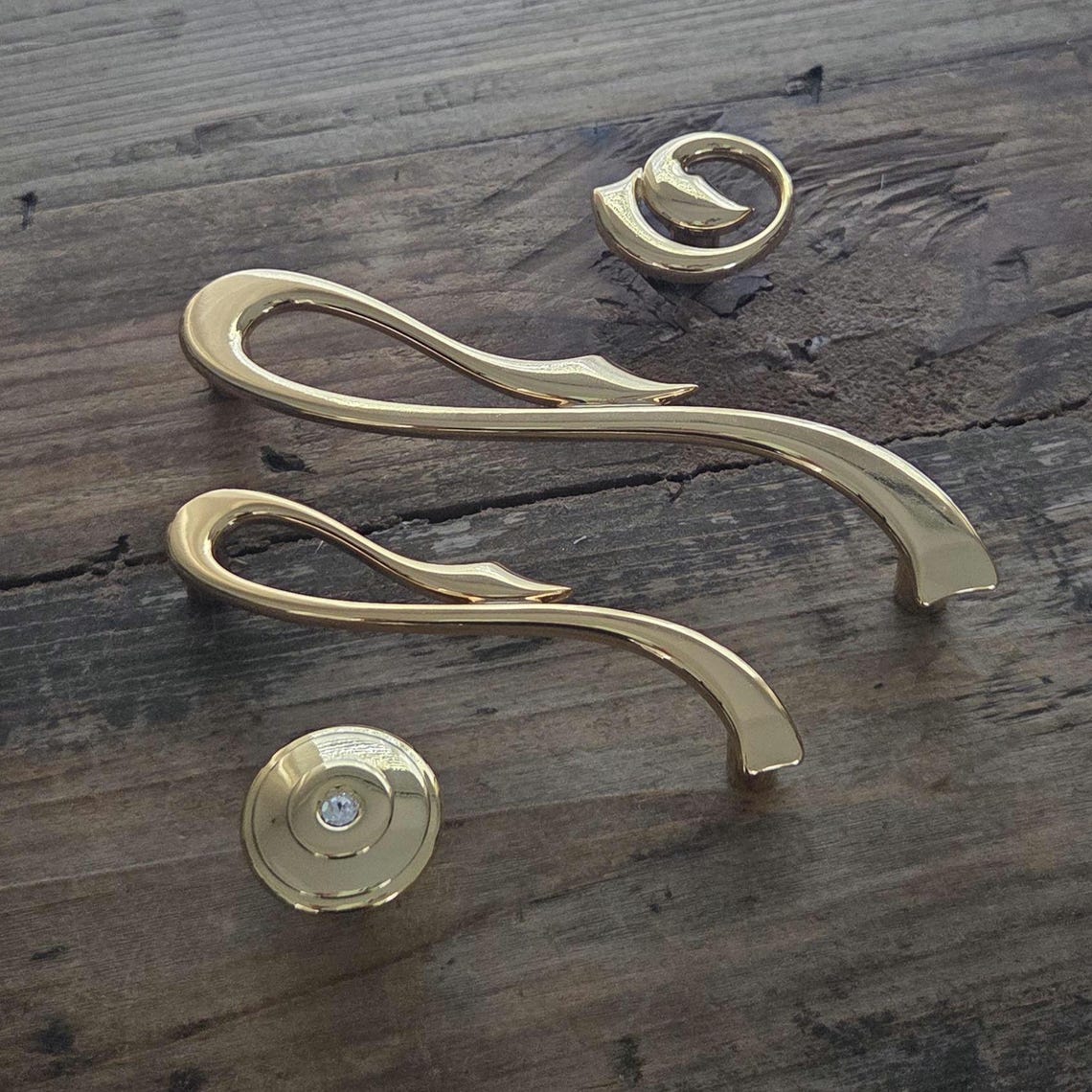 Polished Gold Drawer Pulls With Swarovski Crystal Knob: Italian Gold ...