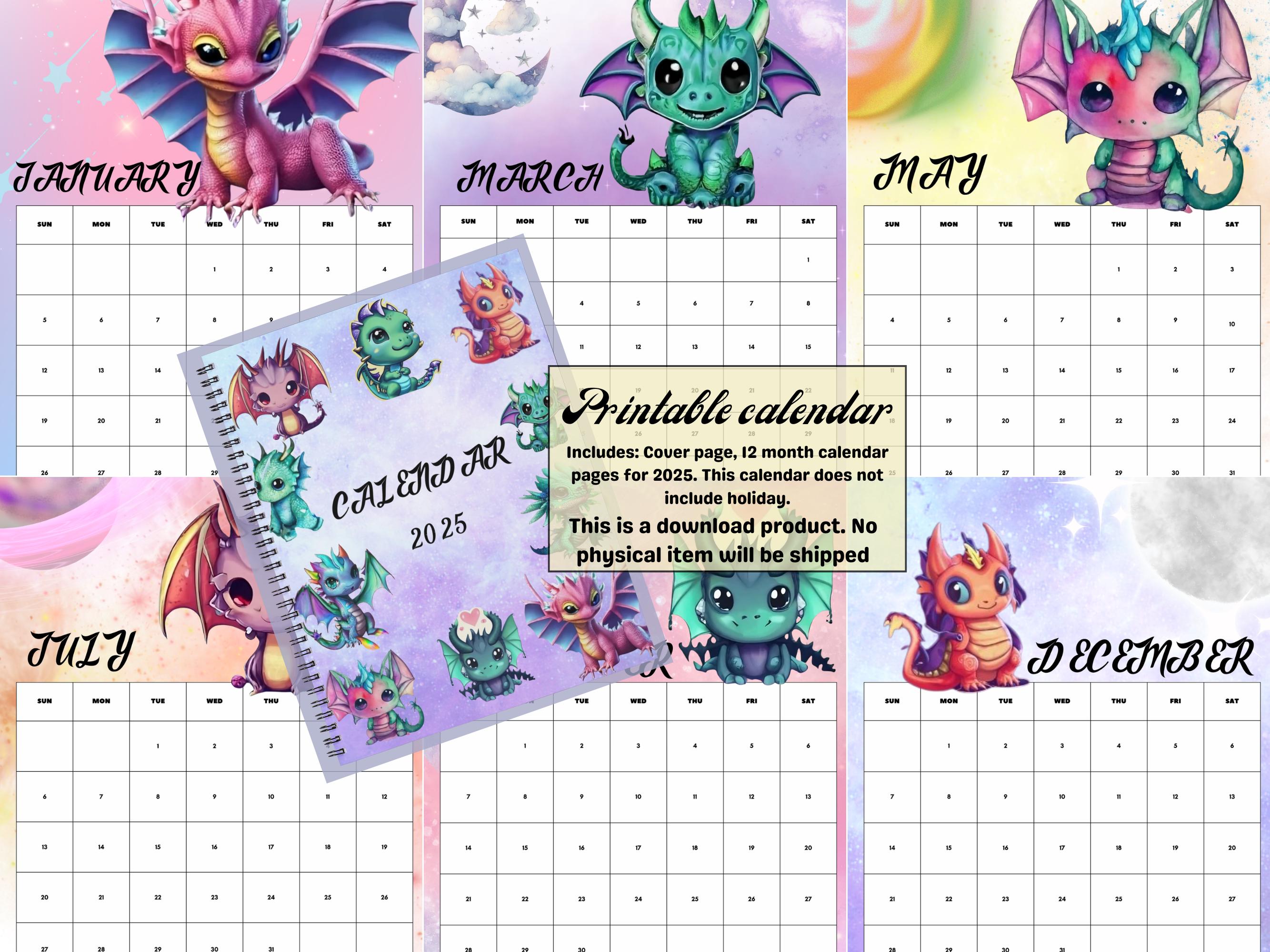 2025 Printable Dragon Calendar - Etsy