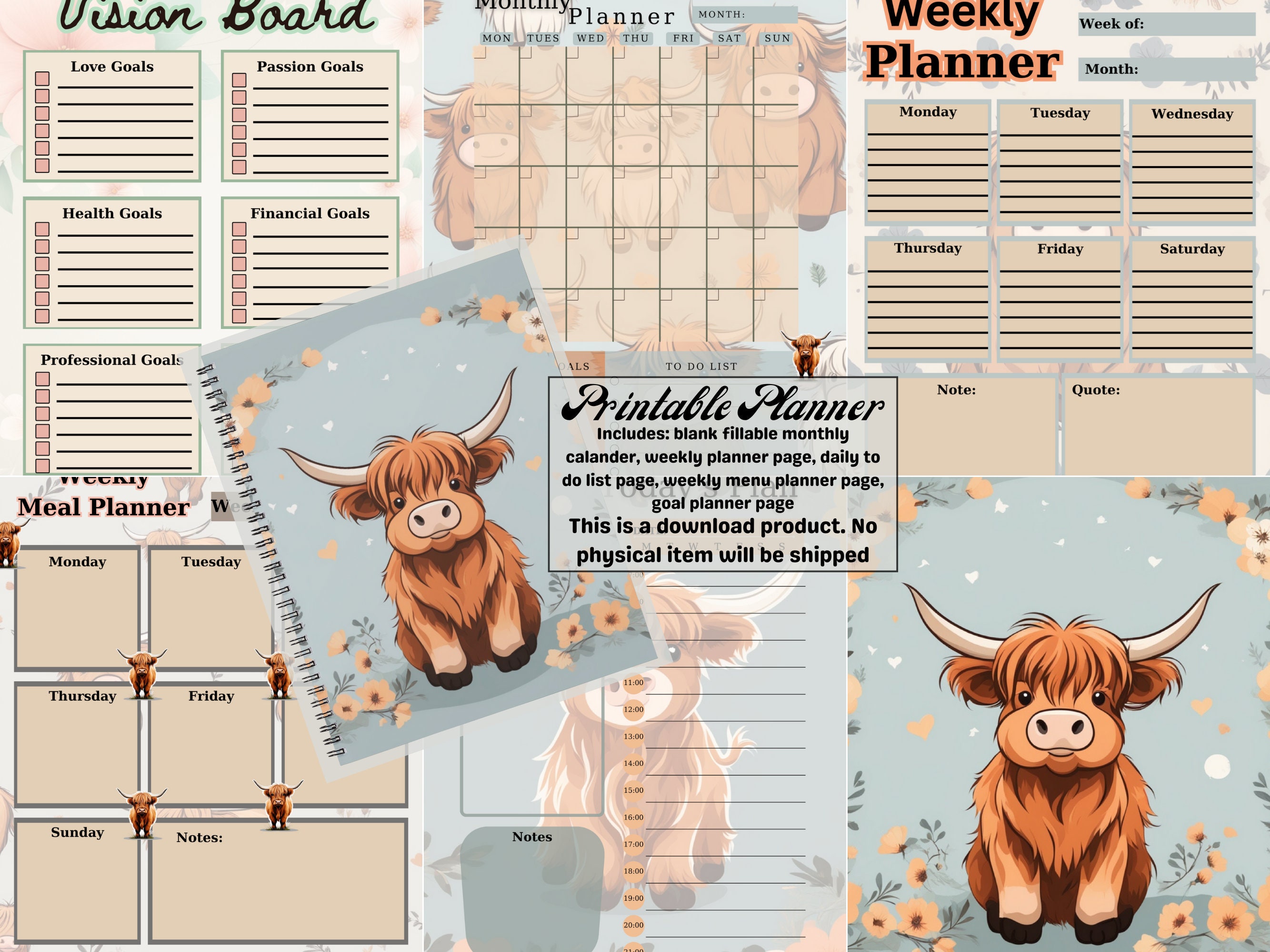 Highland Cow Planner - Etsy