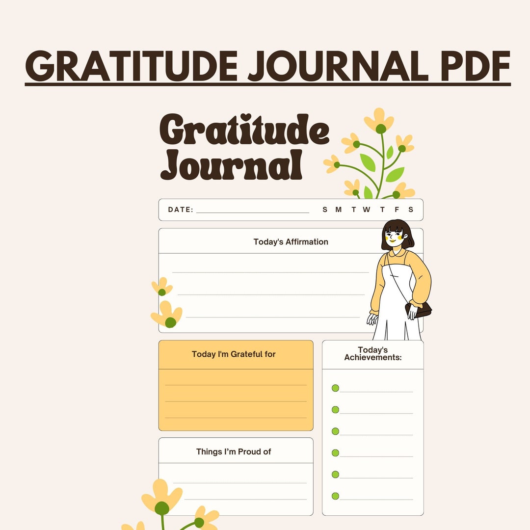 Digital Gratitude Journal, Printable Self-improvement Planner for Daily ...