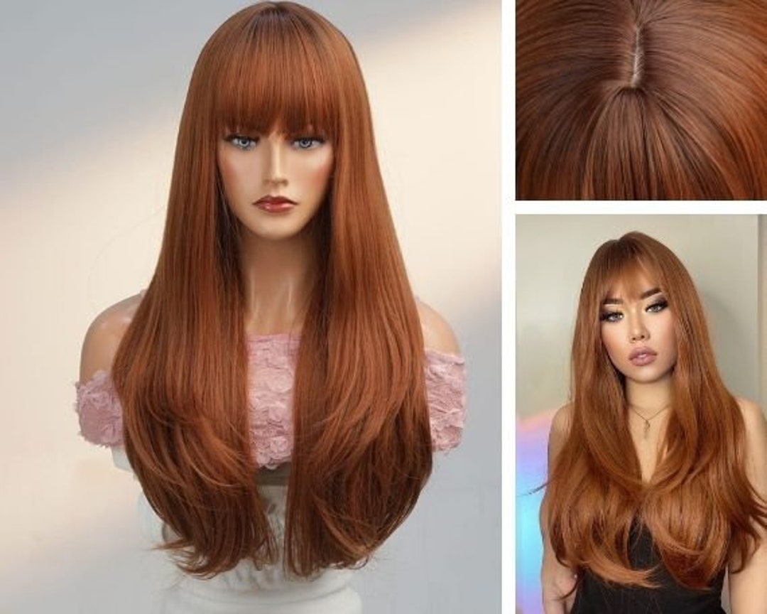 Rust Brown 26 Inch Long Curly Wigs for Women, Gorgeous Fluffy Wigs Hair ...