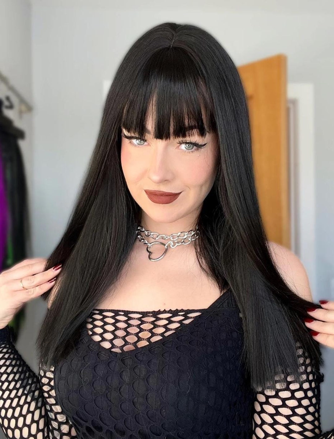 Shadow Black Wig, Black Women Wig, Long Women Black Wig, Synthetic Wig ...