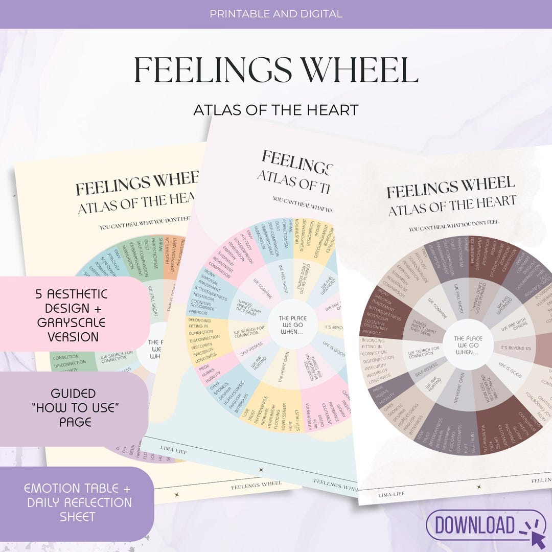 Printable and Digital Feelings Wheel — Emotions Chart for Self ...