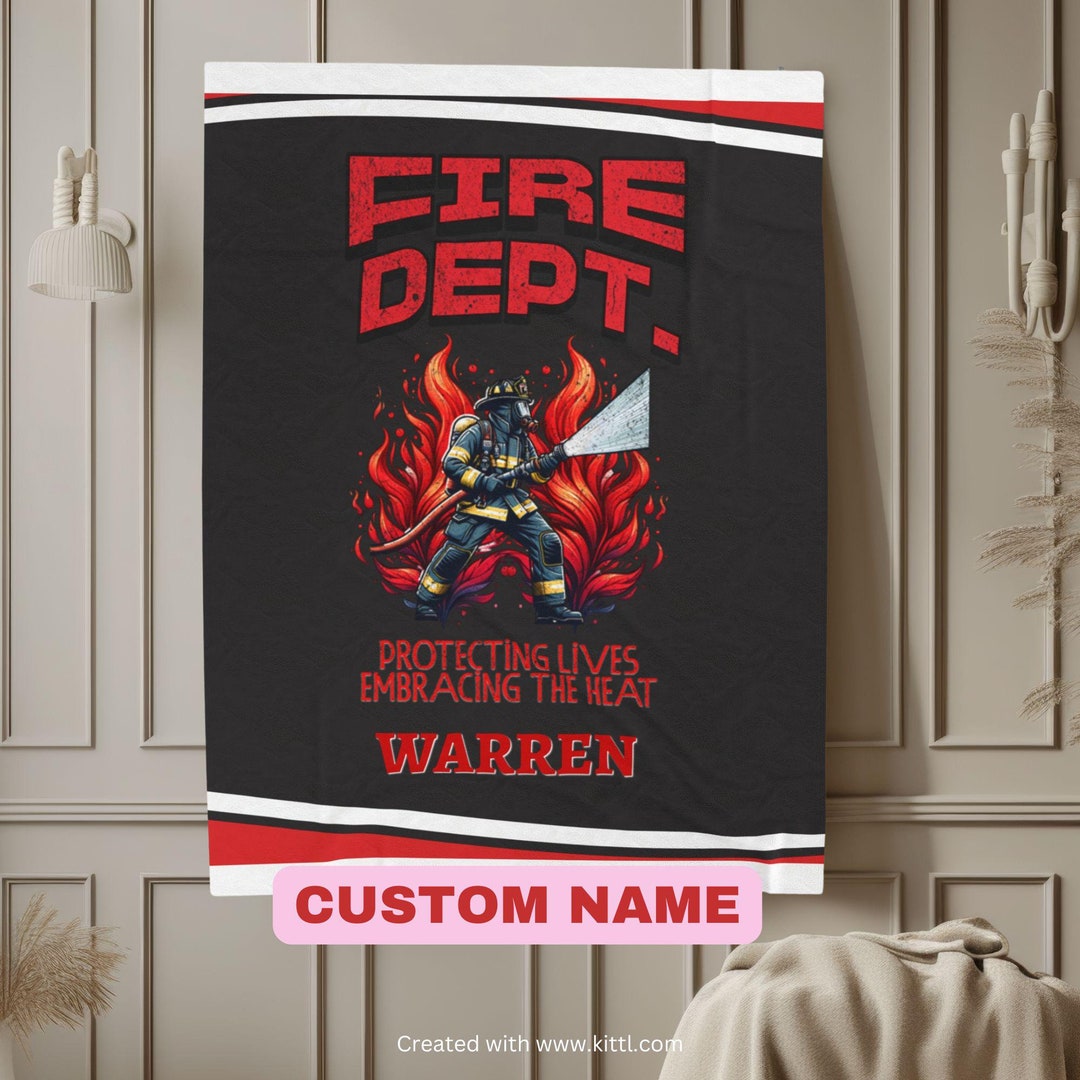 Personalized Firefighter Blanket - Custom Name Gift for Fireman - Thin ...
