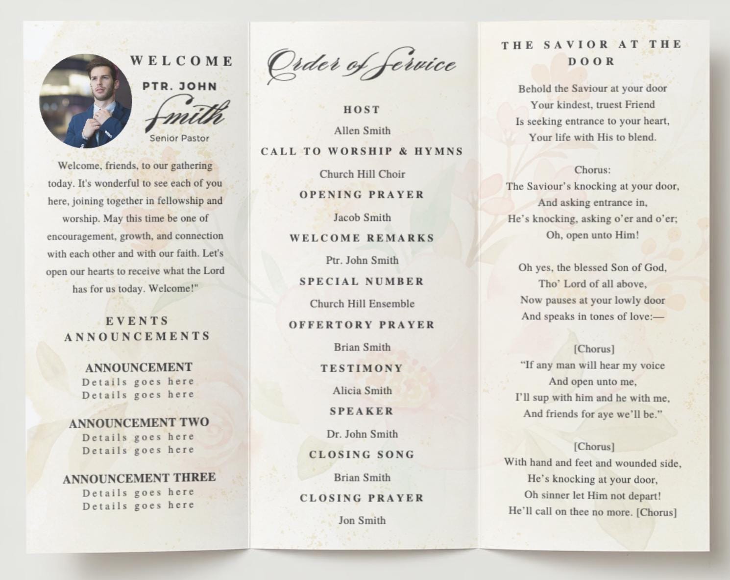 Trifold Church Sunday Service Program or Church Event | Brochure ...