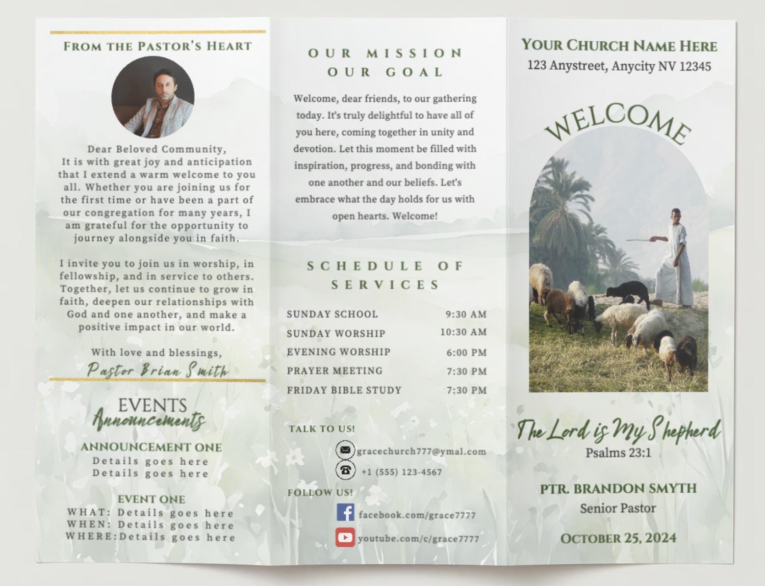 Trifold Church Sunday Worship Service Program | Canva Editable Template ...