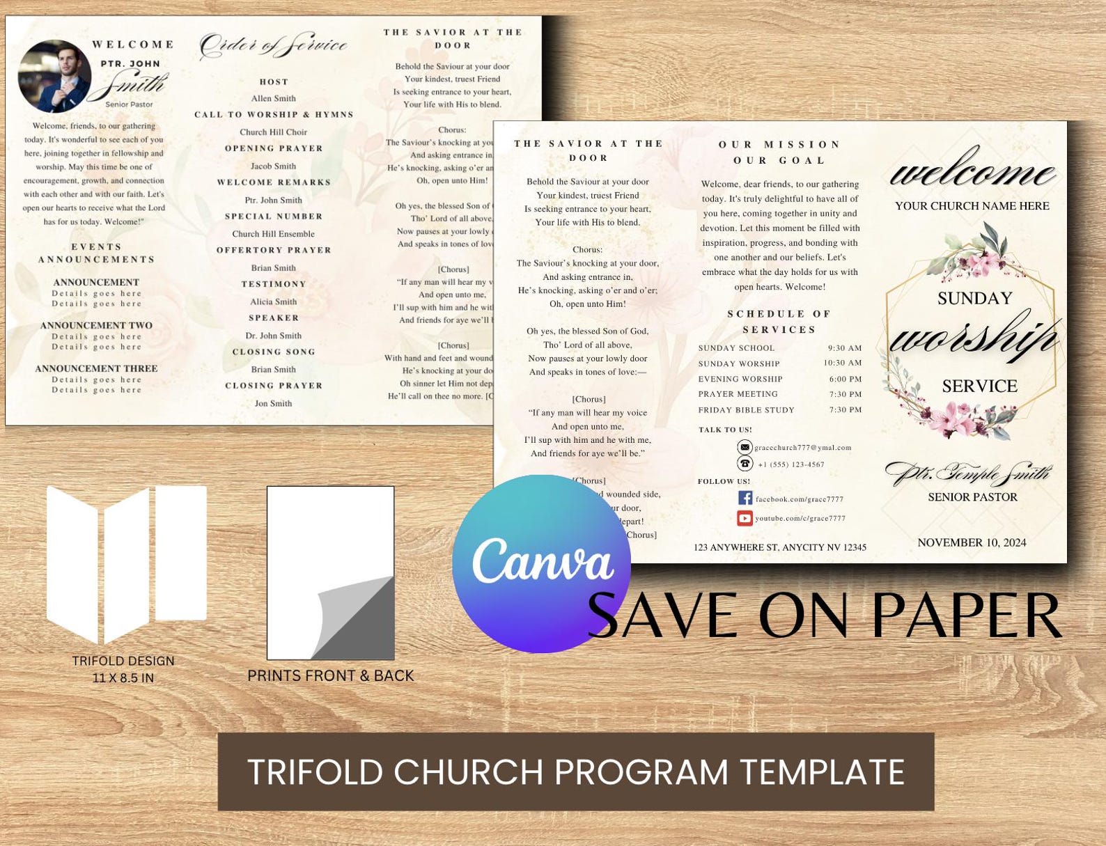 Trifold Church Sunday Service Program or Church Event | Brochure ...