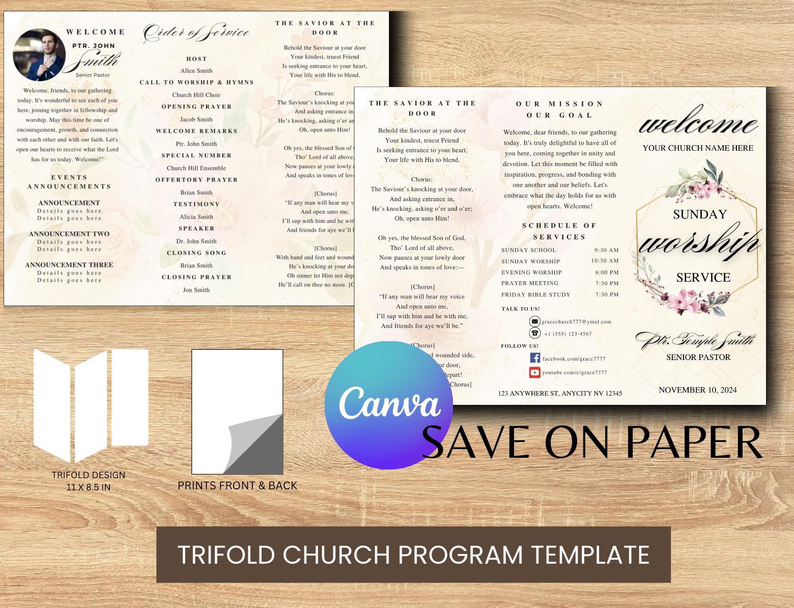 Trifold Church Sunday Service Program or Church Event | Brochure ...