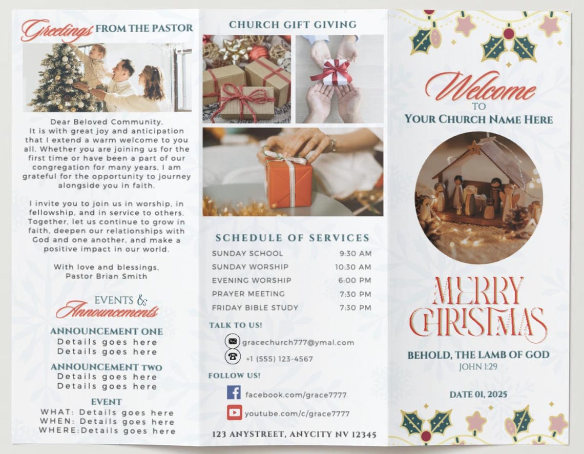 Trifold Church Christmas Service or Event Program Template | Editable ...