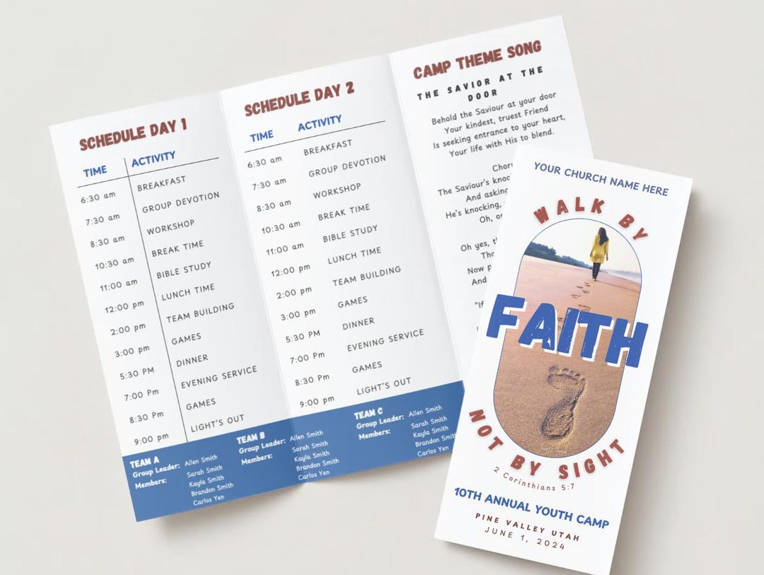 Church Youth Camp Program Template: Trifold Brochure (US Letter, Canva ...