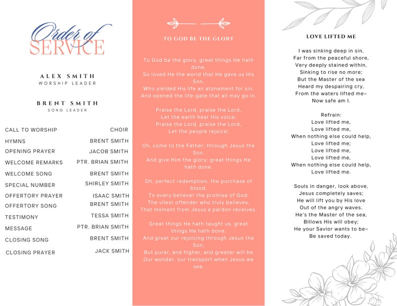 Customizable Church Program Template: Tri-fold Bulletin (canva, Digital ...
