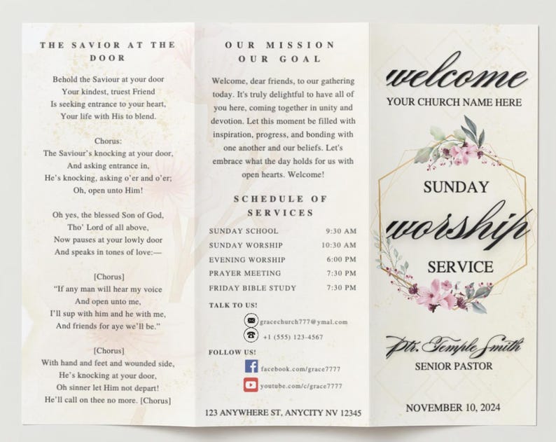 Trifold Church Sunday Service Program or Church Event | Brochure ...