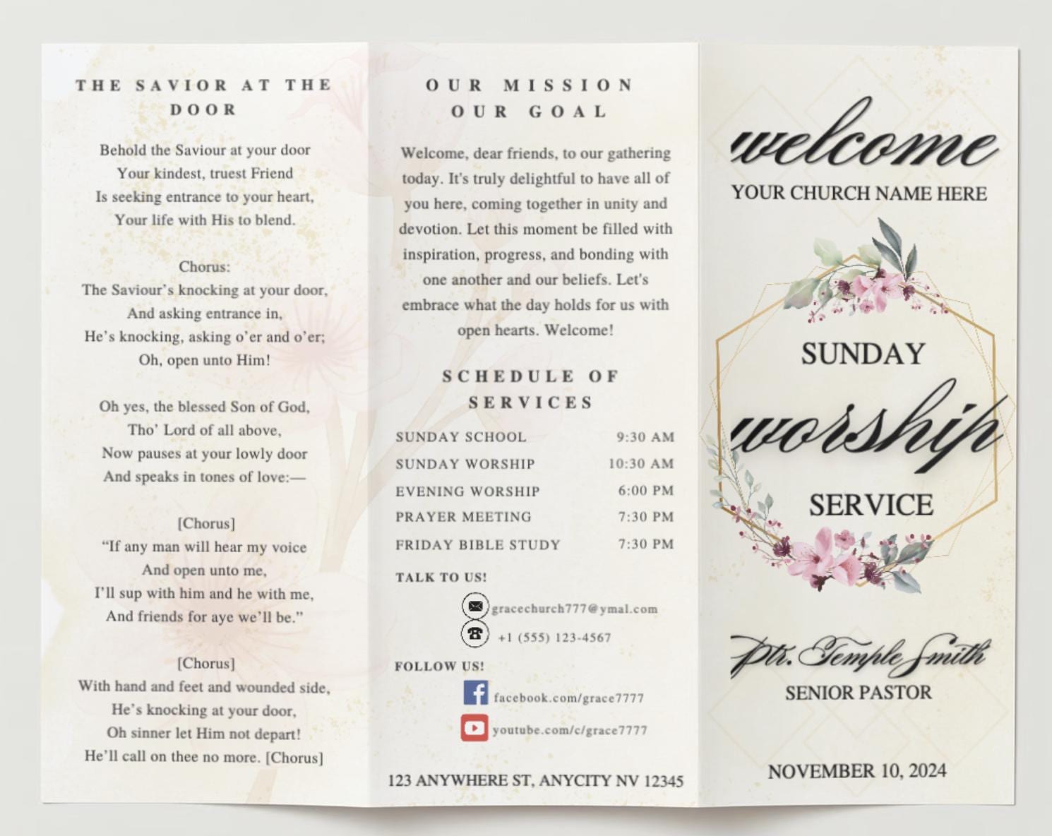 Trifold Church Sunday Service Program or Church Event | Brochure ...