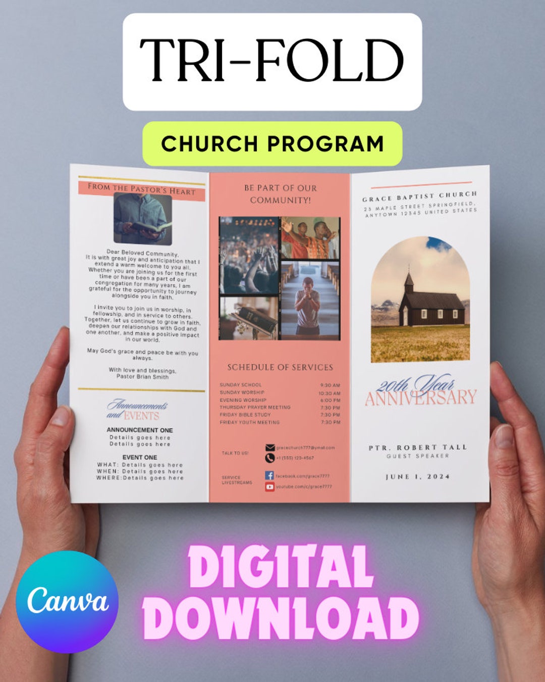Church Program for Weekly Service|anniversary | Customizable Bulletin ...