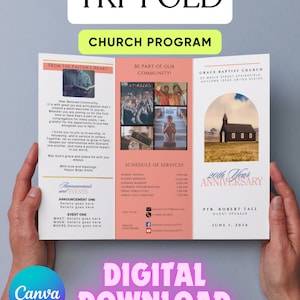 Customizable Church Program Template: Tri-fold Bulletin (canva, Digital ...
