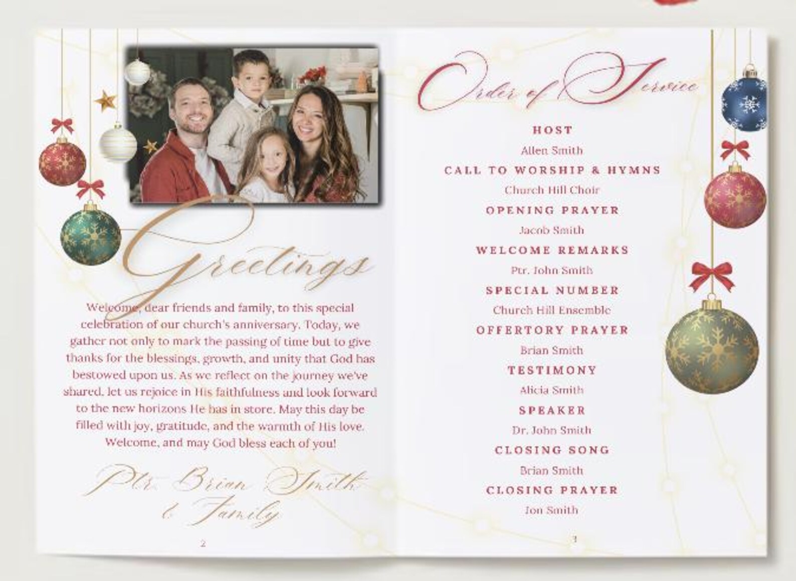 Christmas Service Program for Churches Event Bulletin Brochure Handout ...