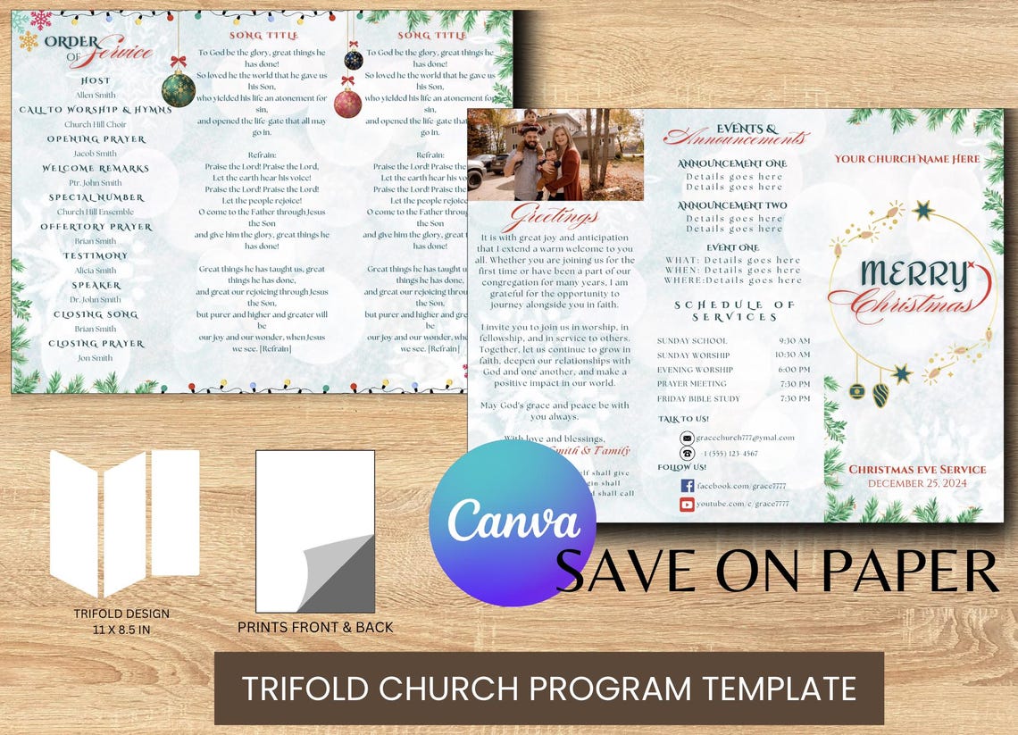 Trifold Church Christmas Service or Event Program | Canva Editable ...