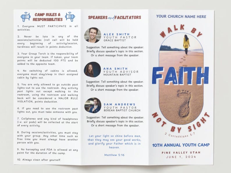 Church Youth Camp Program Template: Trifold Brochure (US Letter, Canva ...