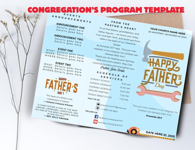 Father's Day 2in1 Church CANVA Program | Personalized & Congregation ...