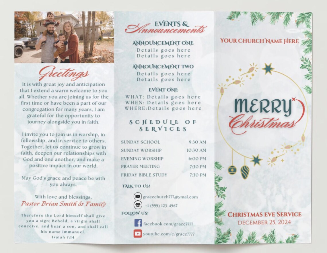 Trifold Church Christmas Service or Event Program | Canva Editable ...