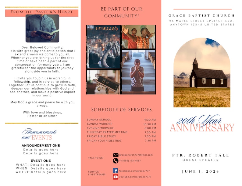 Customizable Church Program Template: Tri-fold Bulletin (canva, Digital ...