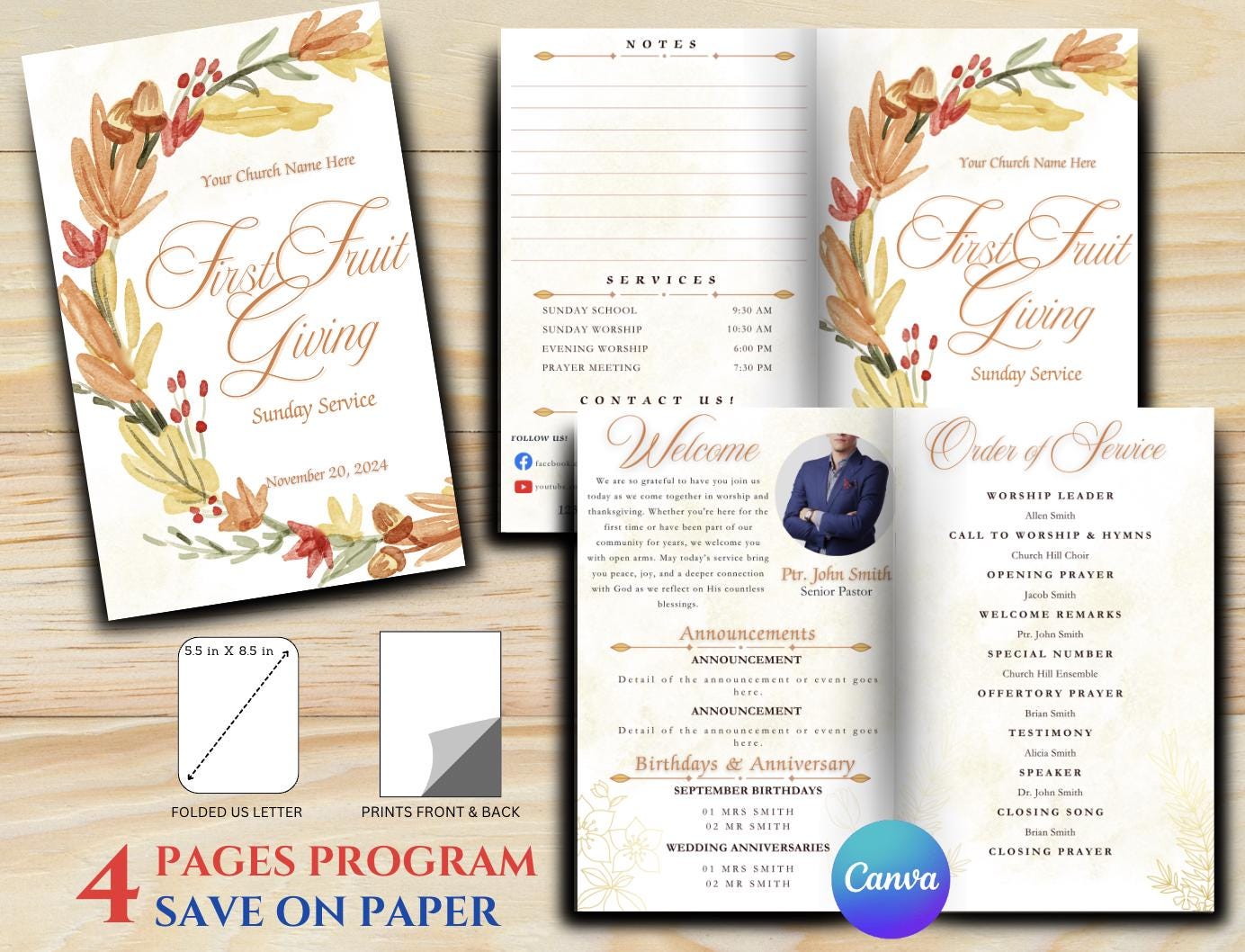 Church First Fruits Program Template: Thanksgiving Bulletin (US Letter ...