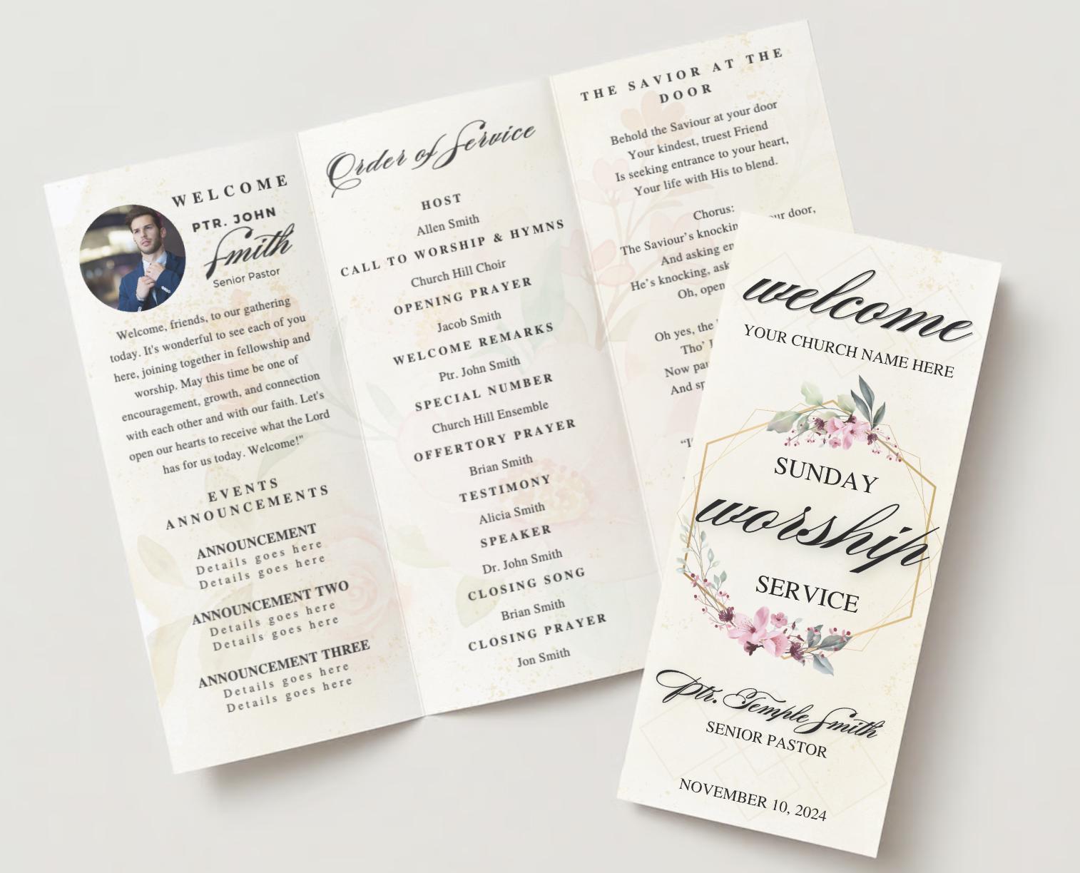 Trifold Church Sunday Service Program or Church Event | Brochure ...