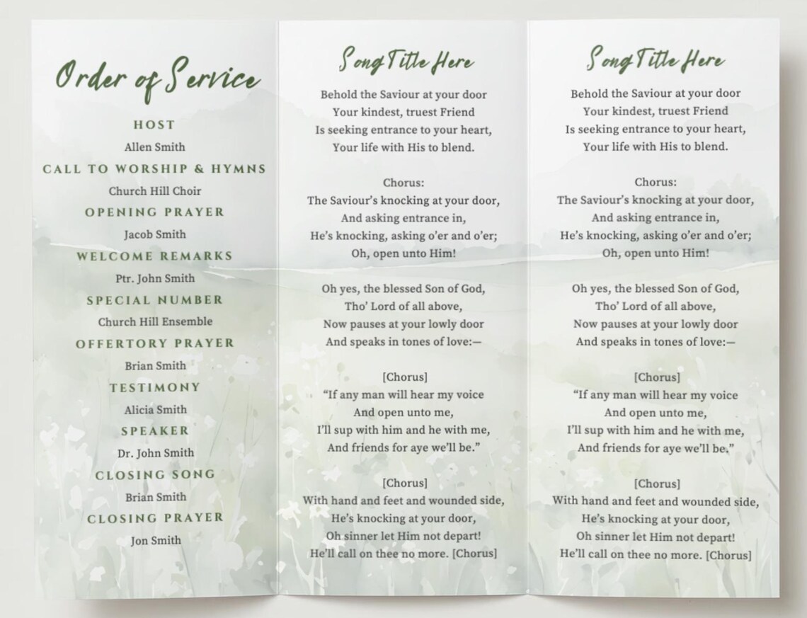 Trifold Church Sunday Worship Service Program | Canva Editable Template ...