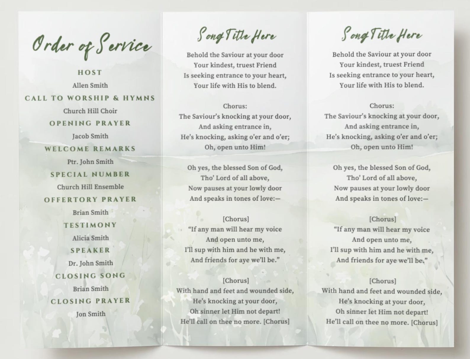 Trifold Church Sunday Worship Service Program | Canva Editable Template ...