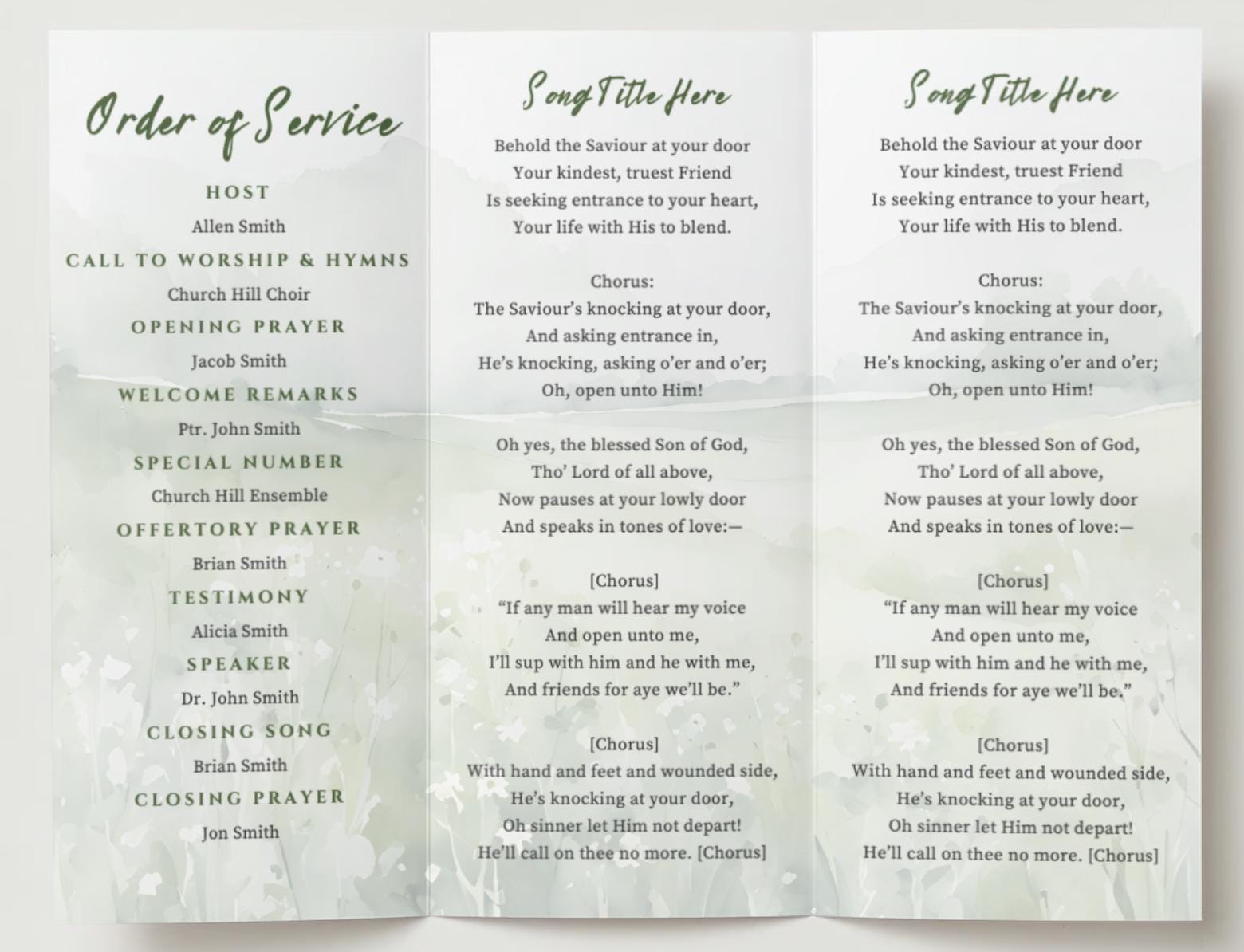 Trifold Church Sunday Worship Service Program | Canva Editable Template ...