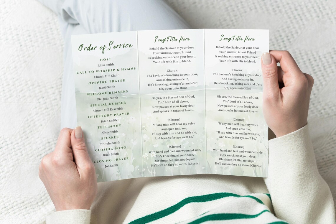 Trifold Church Sunday Worship Service Program | Canva Editable Template ...