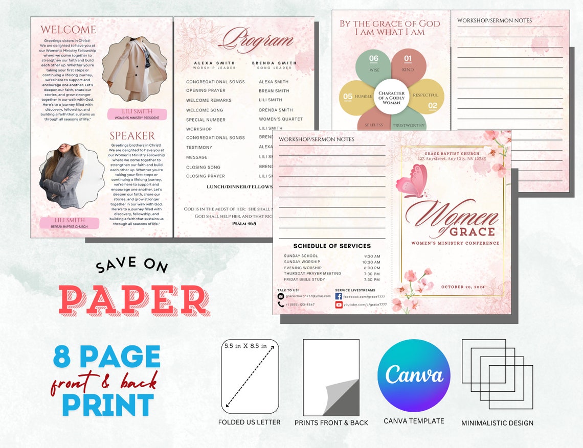 Church Women's Ministry Program Template: Customizable Bulletin (US ...