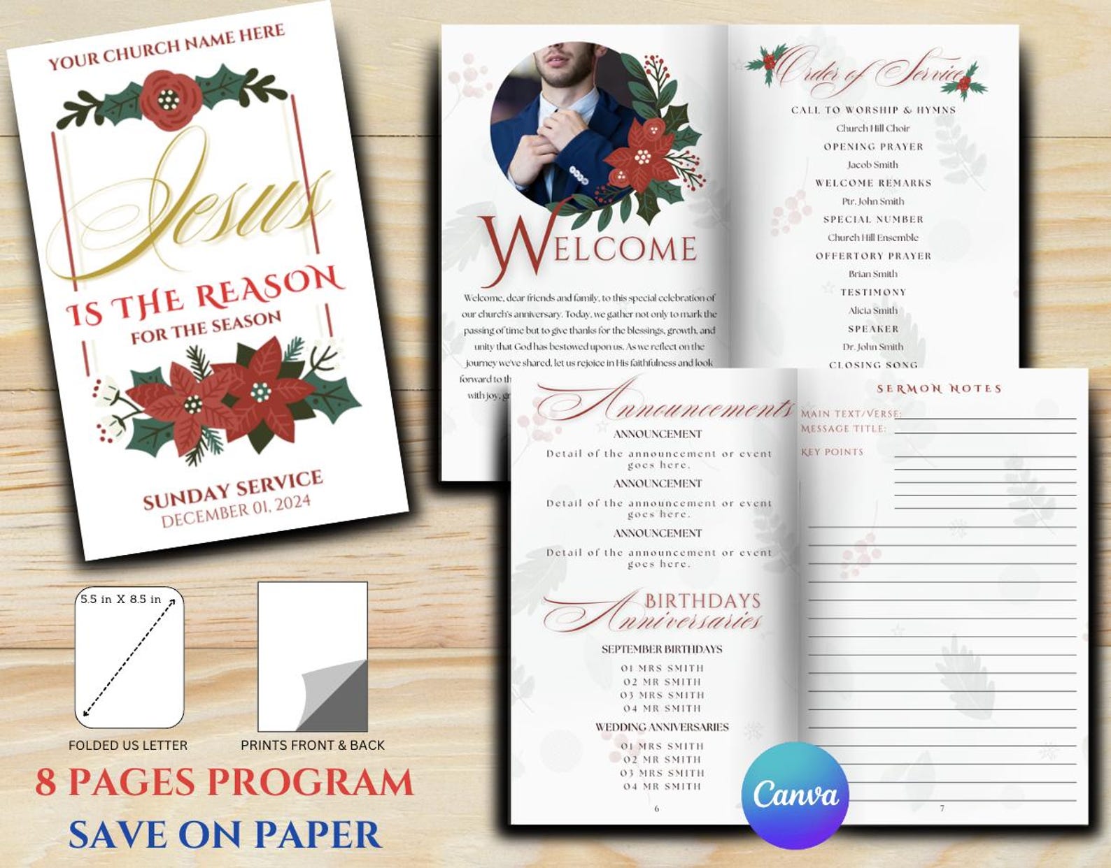 Church Christmas Service Program Canva Template Handout Brochure Front ...