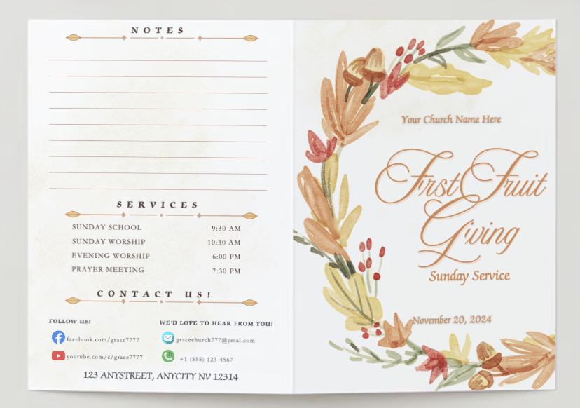 Church First Fruits Program Template: Thanksgiving Bulletin (US Letter ...