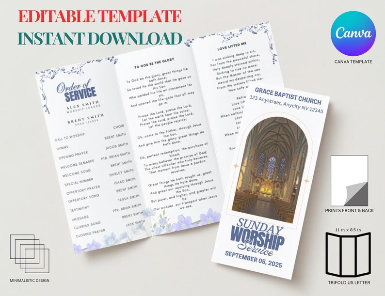 Customizable Church Program Template: US Letter Tri-fold (canva) - Etsy