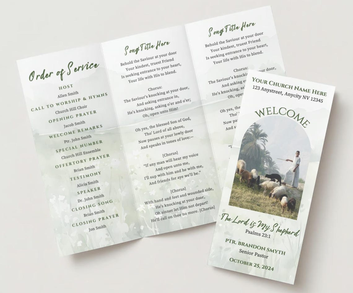 Trifold Church Sunday Worship Service Program | Canva Editable Template ...