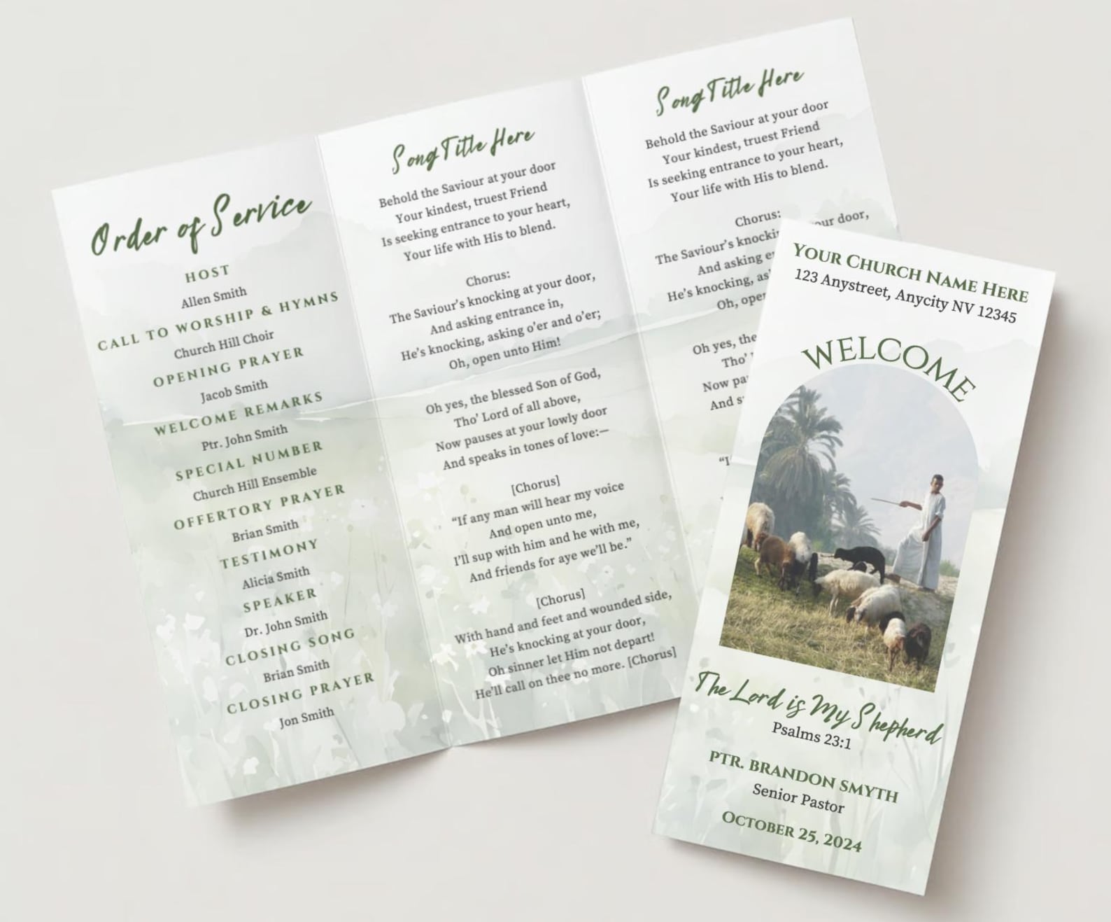 Trifold Church Sunday Worship Service Program | Canva Editable Template ...
